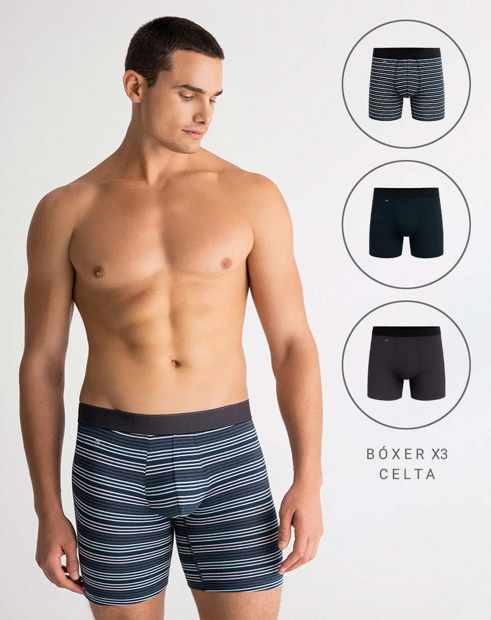 Bóxer largo panel amplio x3unds surtido