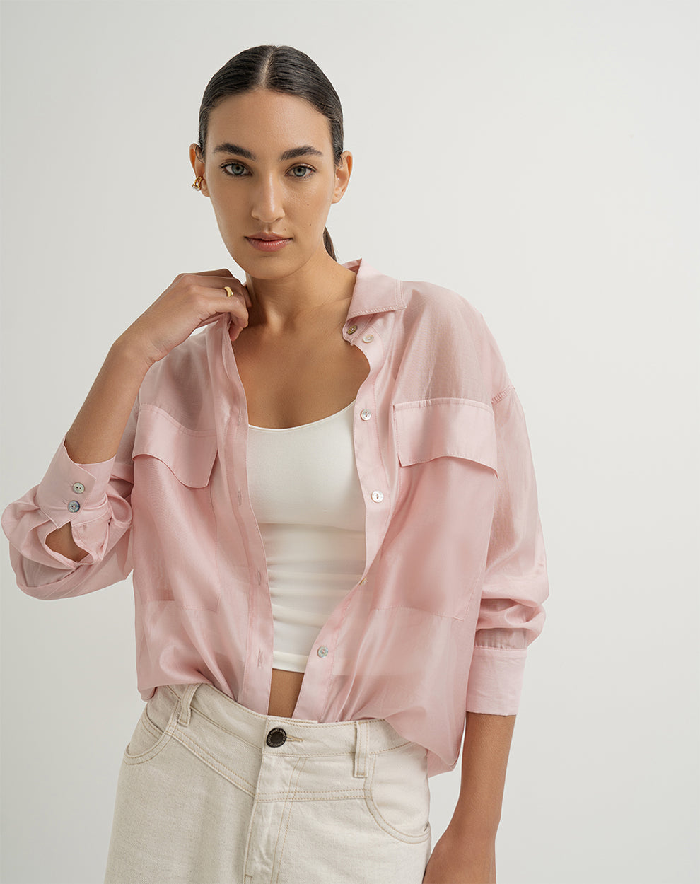 Camisa Loose Fit Manga Larga Malva | Estilo Oversized en Punto Blanco